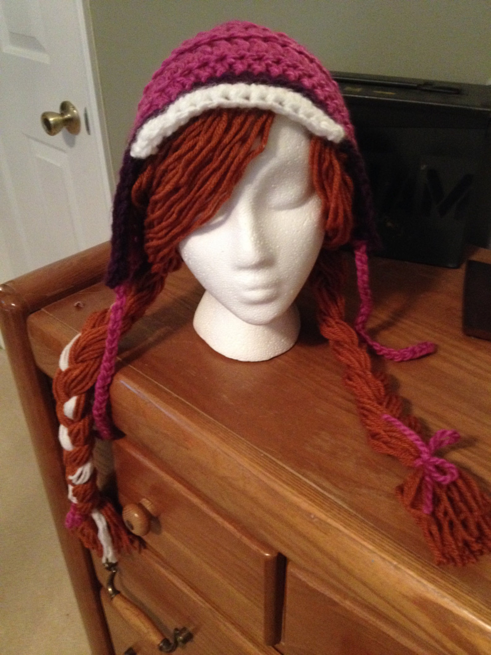 Crochet Anna Frozen Princess Beanie Hood with white streak | Etsy