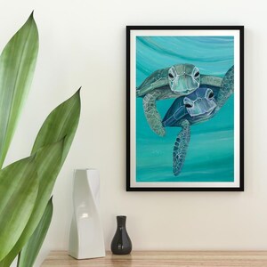 Twin Sea Turtle Watercolor Print: Turquoise Ocean Nursery Art - Etsy