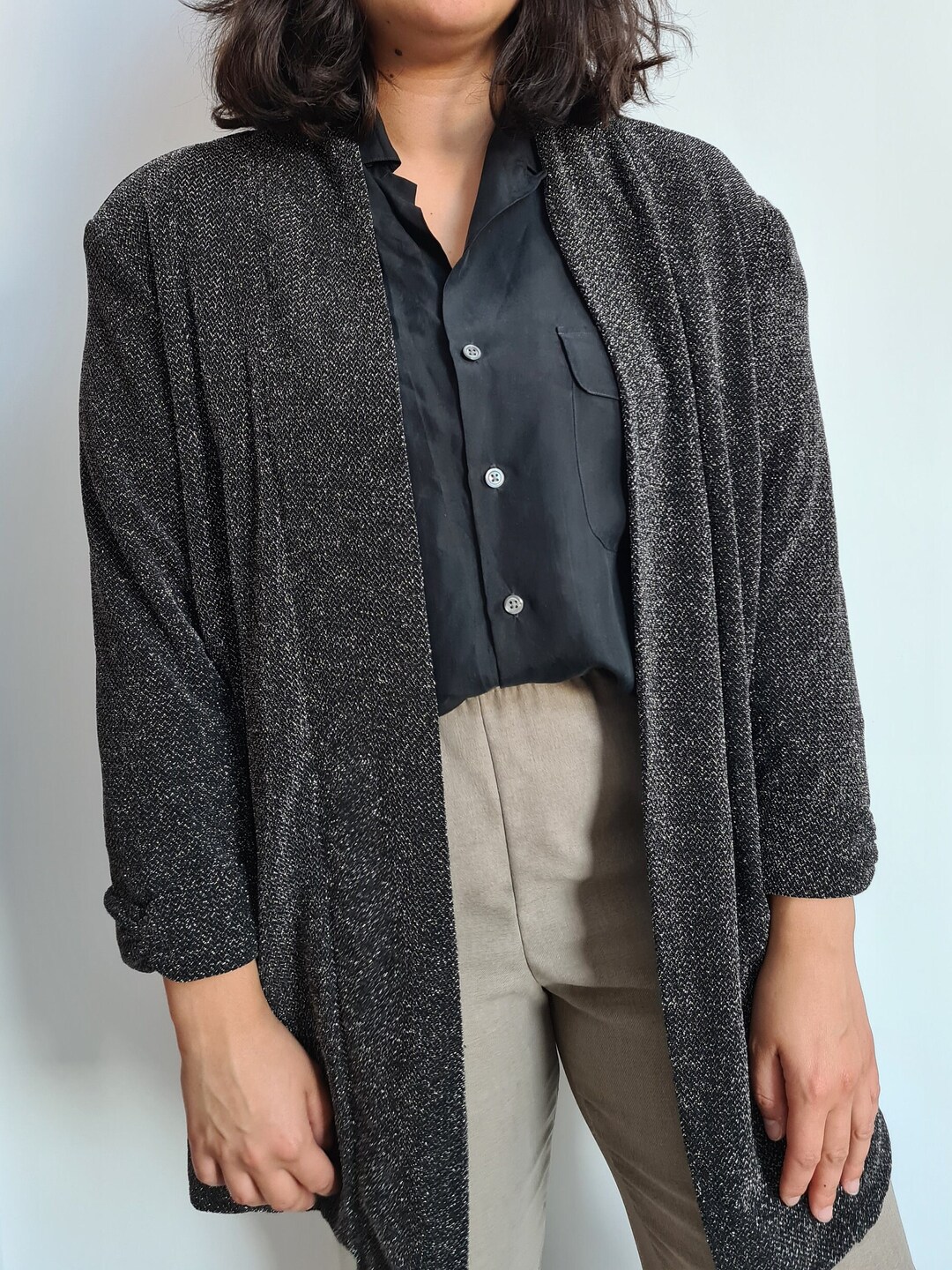 Genuine Mondi Long Silver and Black Cardigan Size L - Etsy