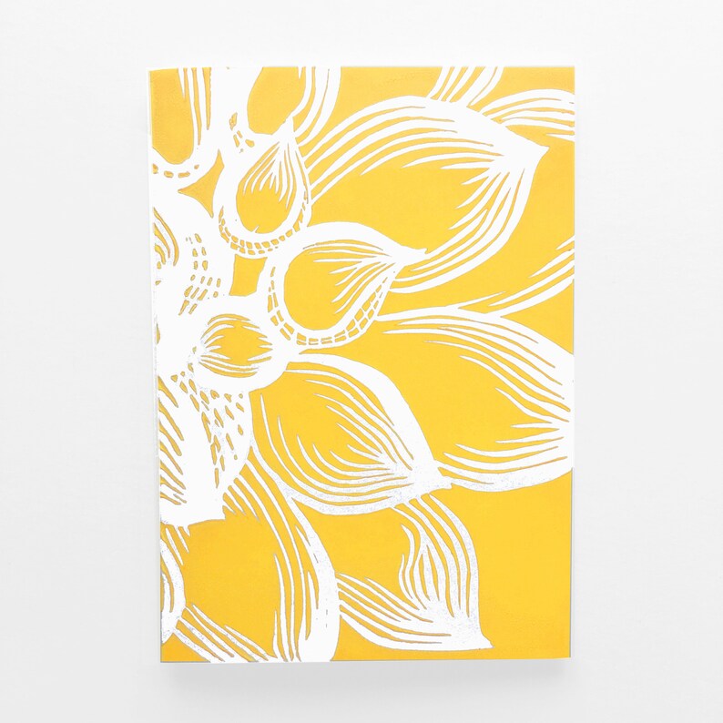 Yellow Flower Linocut Card, Bright Summer Art Lino Print, Floral Cards ...