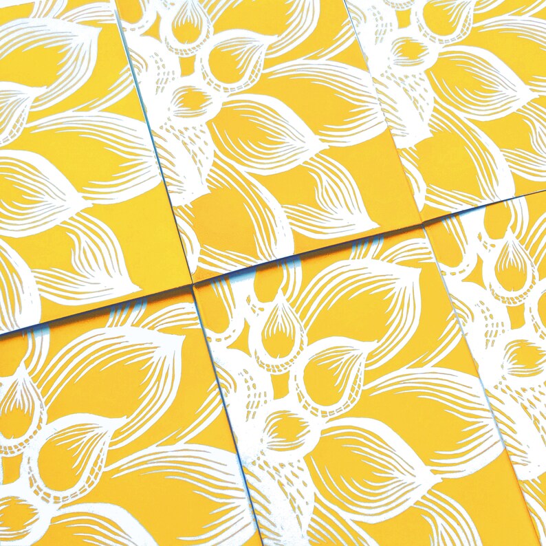 Yellow Flower Linocut Card, Bright Summer Art Lino Print, Floral Cards ...