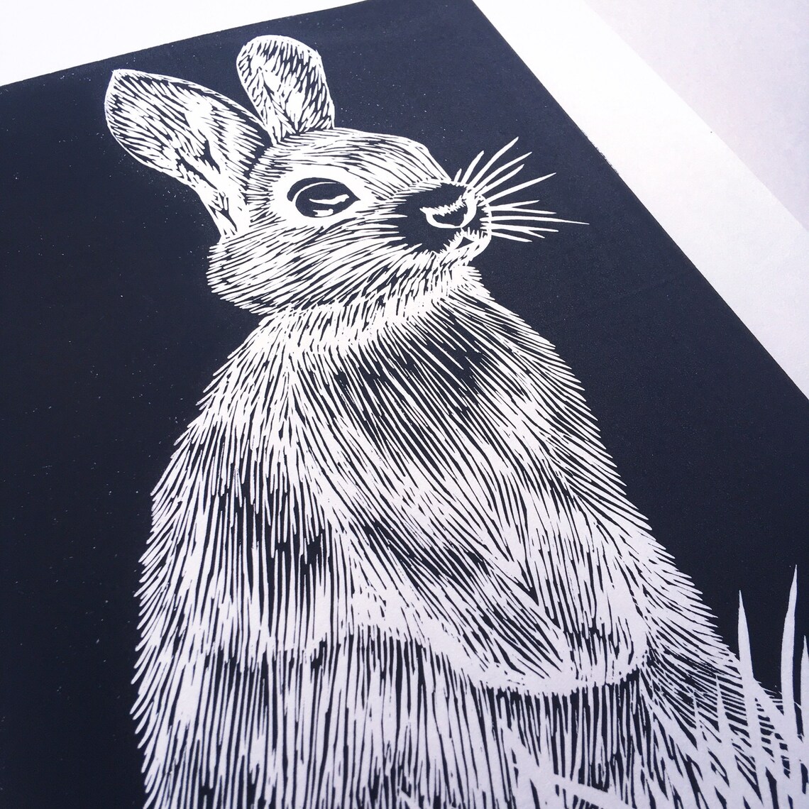 Rabbit Lino Print A3 Original Bunny Linocut Wall Art Black - Etsy UK