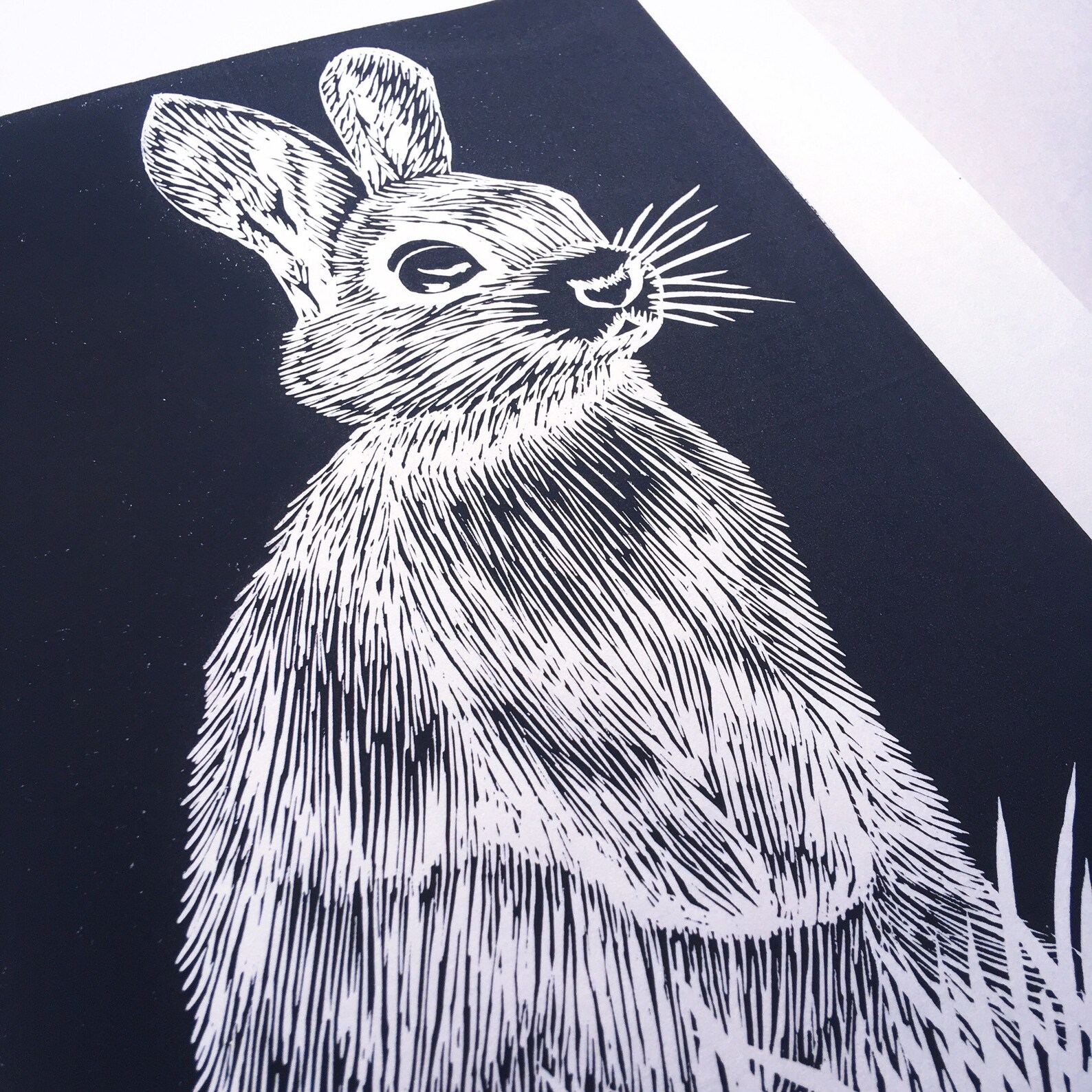 Rabbit Lino Print A3 Original Bunny Linocut Wall Art Black - Etsy UK