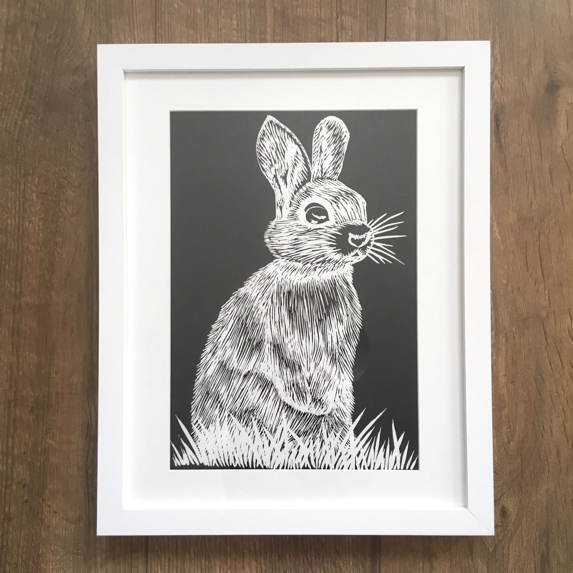 Rabbit Lino Print A3 Original Bunny Linocut Wall Art Black - Etsy UK