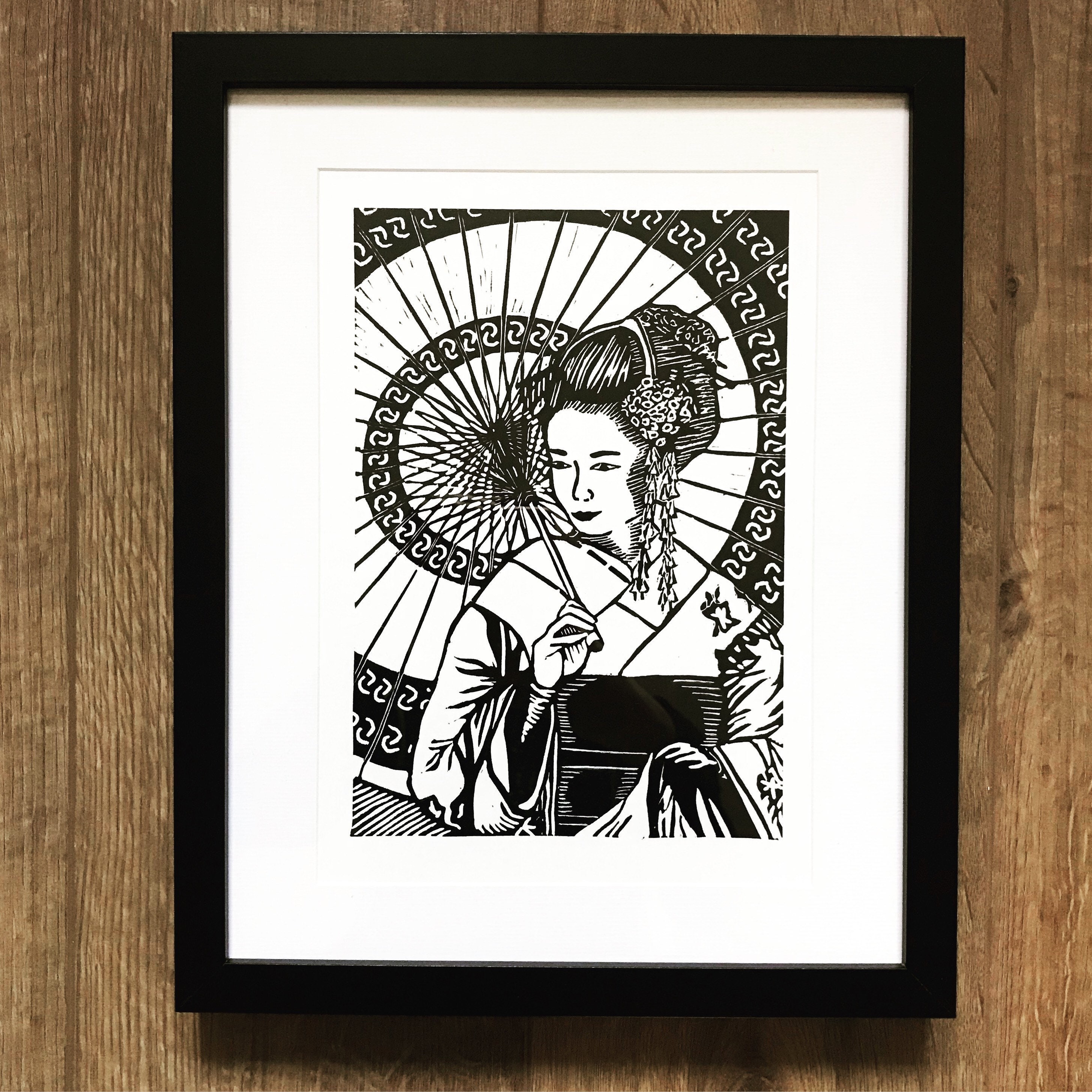 Geisha Linocut Print Original Japanese Art Lino Print - Etsy UK