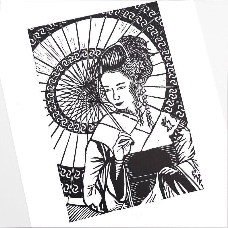 Geisha Linocut Print Original Japanese Art Lino Print - Etsy UK