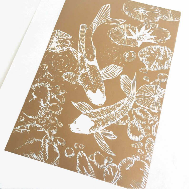 Metallic Gold Art Linocut Print Unique Decor Gift, Oriental Japanese ...