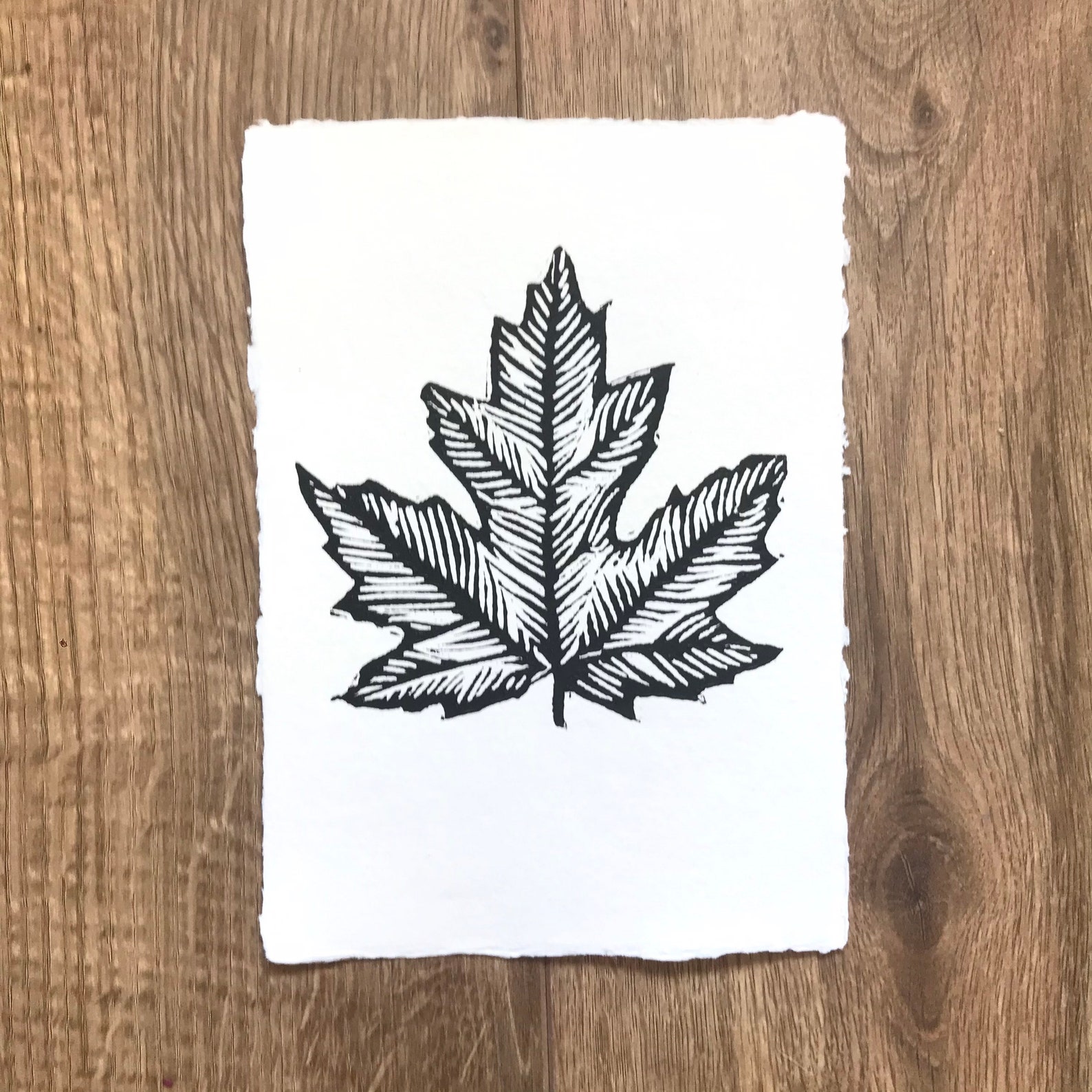 Original Leaf Linocut Prints, Hand Printed Art Gifts on Natural Cotton ...
