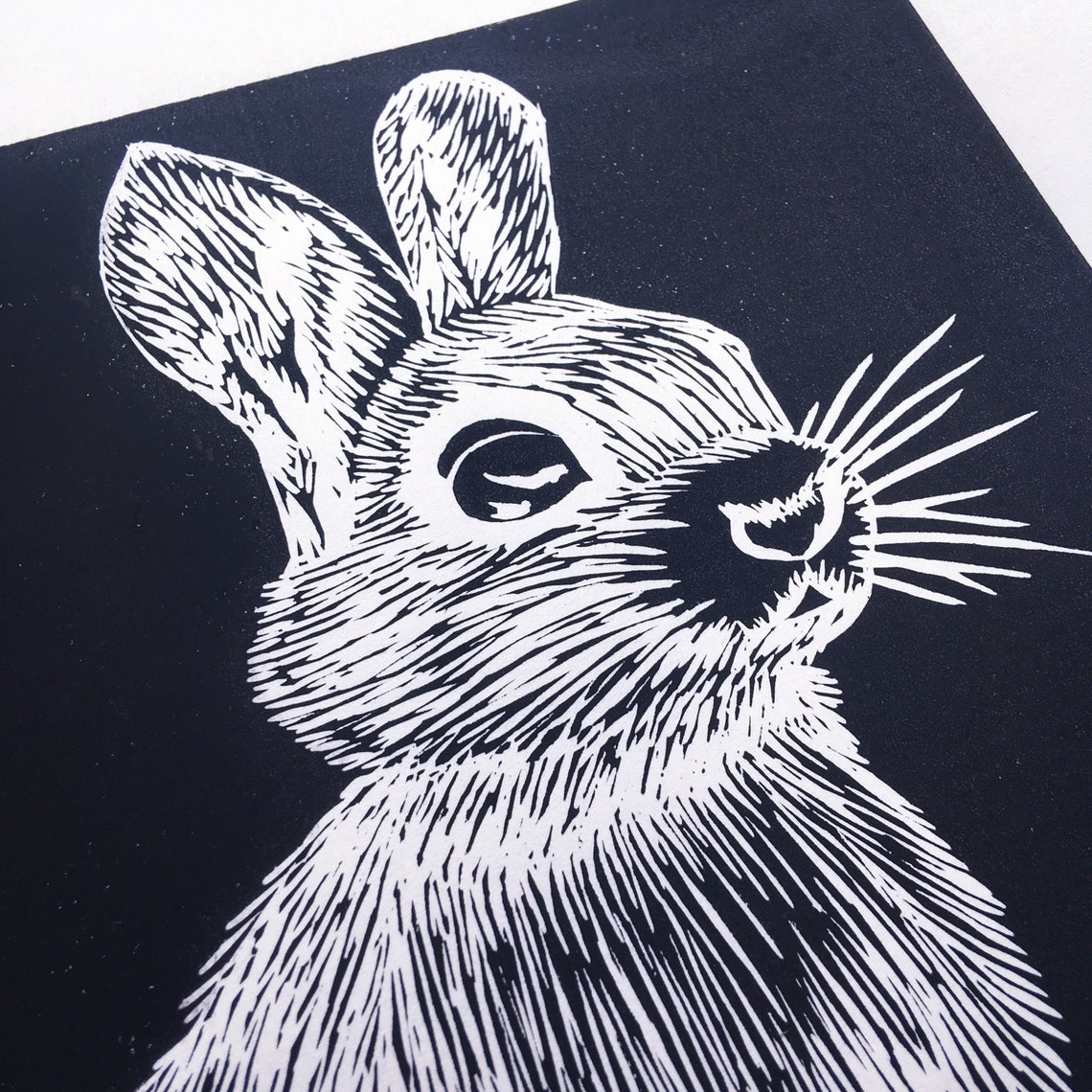 Rabbit Lino Print A3 Original Bunny Linocut Wall Art Black - Etsy UK