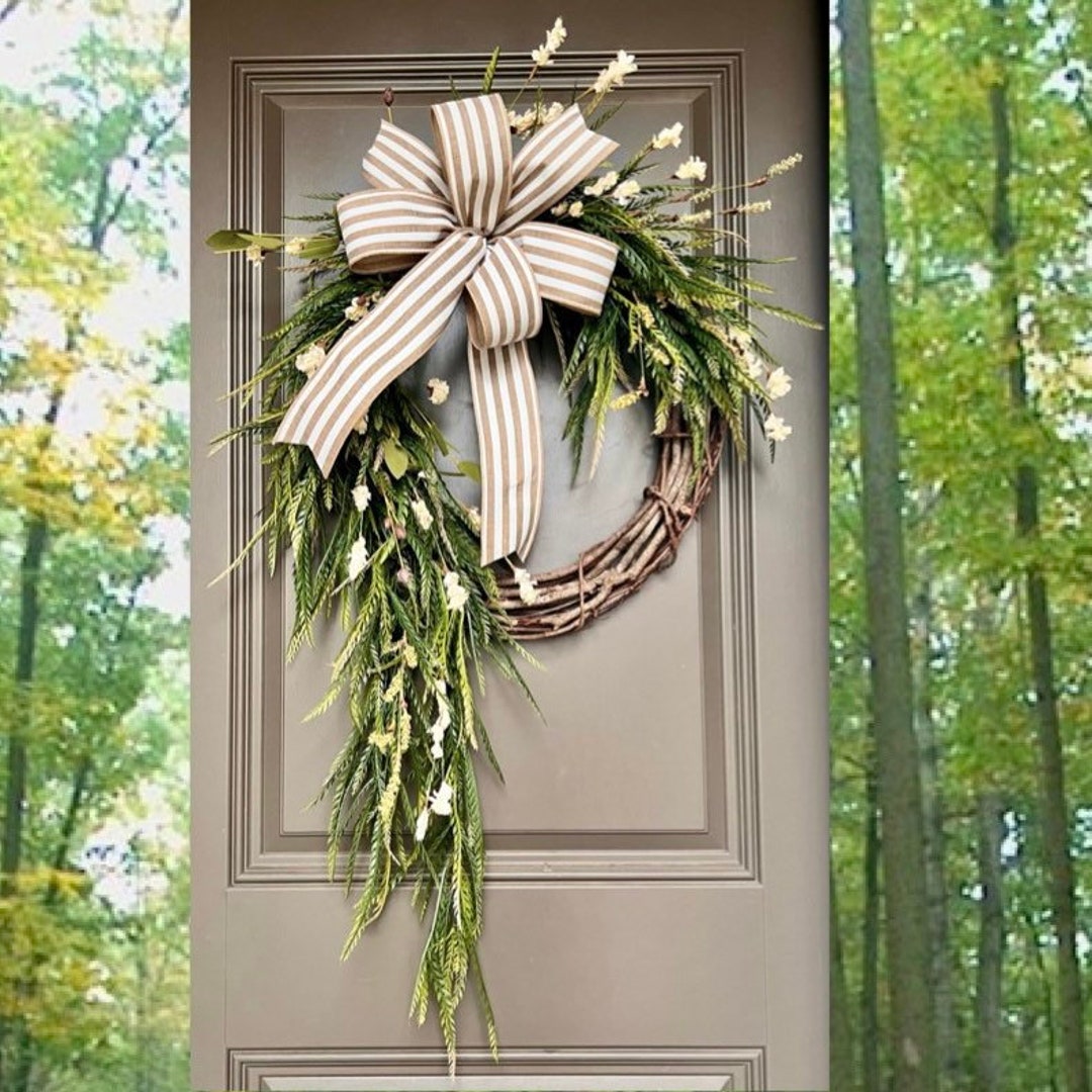 Monogram Spring Wreath: Farmhouse Front Door Decor, XL Grapevine Wreath ...