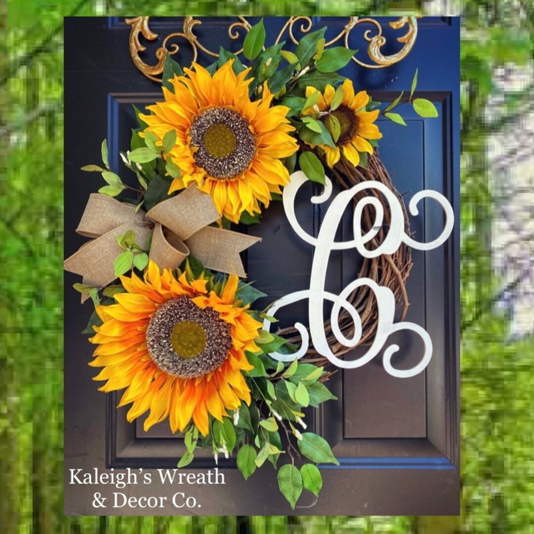 Sunflower Wreath for Front Door, Summer Wreath, Farmhouse Wreath, Front ...