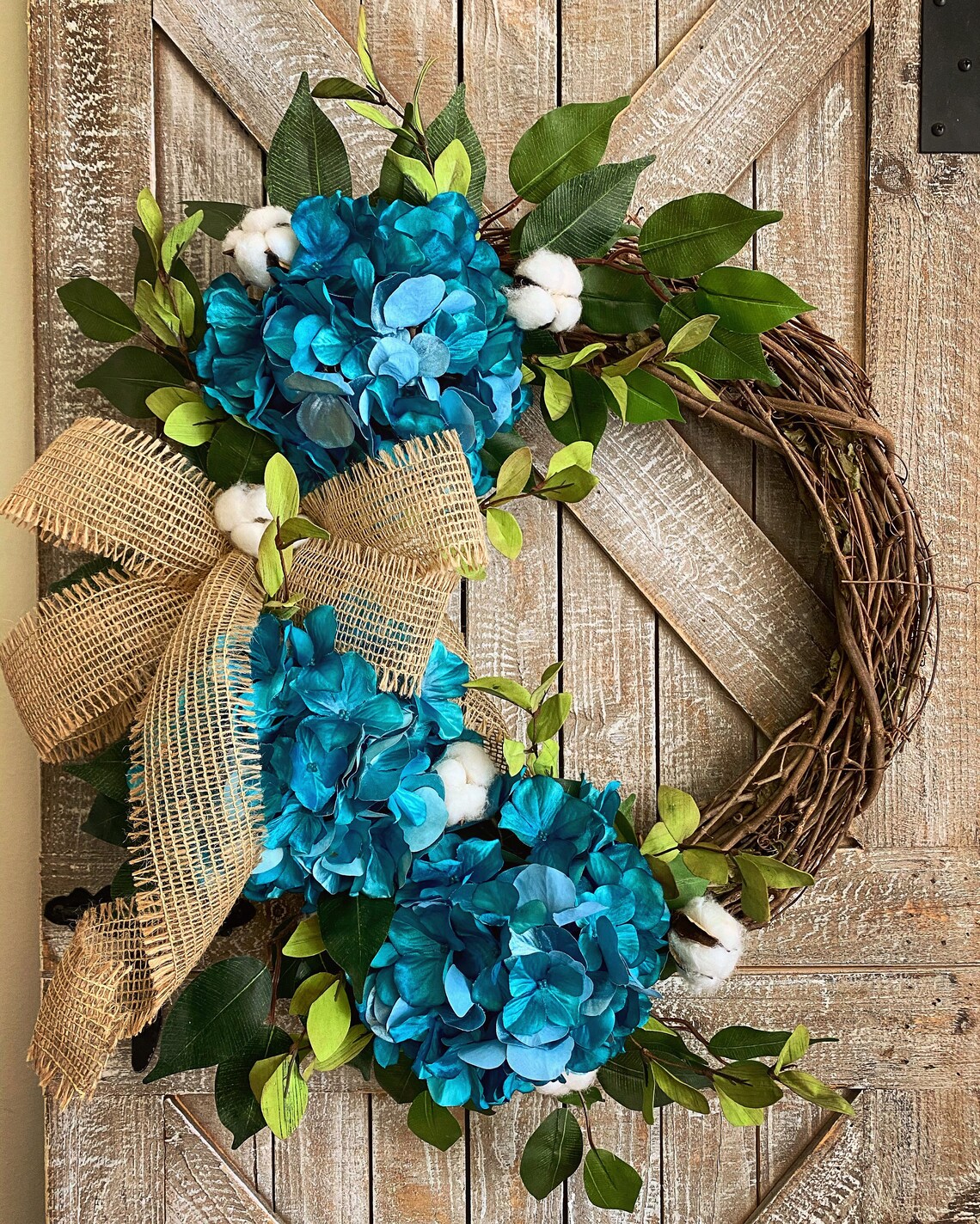 Hydrangea Wreath Outdoor Wreath Turquoise Wreath Hydrangea | Etsy