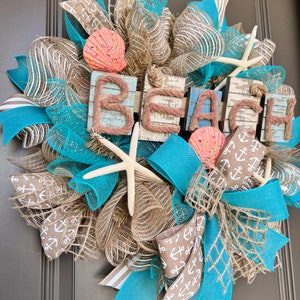 Seashell Beach Wreath for Front Door, Starfish Wreath,burlap Beach ...