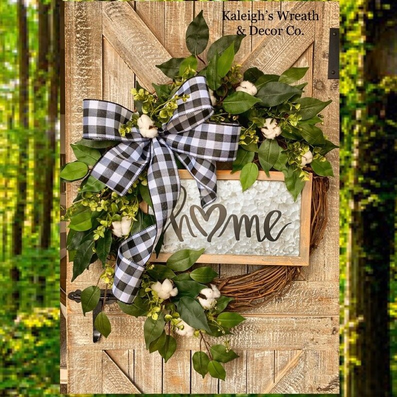 Spring Wreath for Front Door Rustic Door Decor Monogram | Etsy