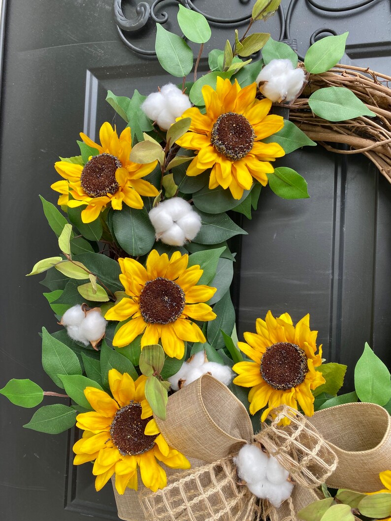 Sunflower Wreath for Front Door, Sunflower Decor, Monogram Wreath ...