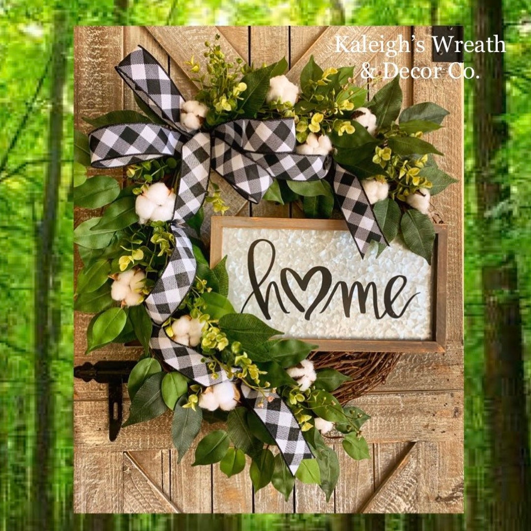 Spring Farmhouse Style Wreath, Spring Cotton Wreath, Gift for Mom ...