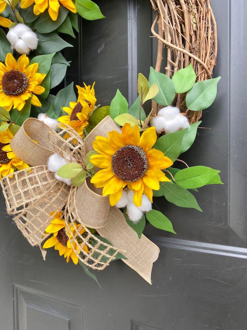 Sunflower Wreath for Front Door, Sunflower Decor, Monogram Wreath ...
