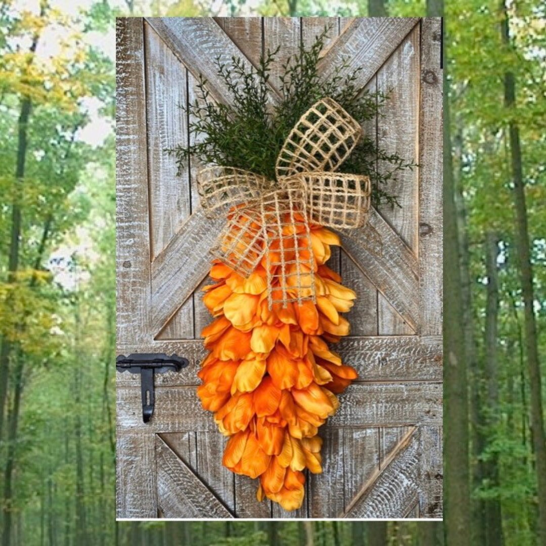Carrot Easter Wreath, Tulip Spring Wreath, Orange Tulip Decor, Spring ...