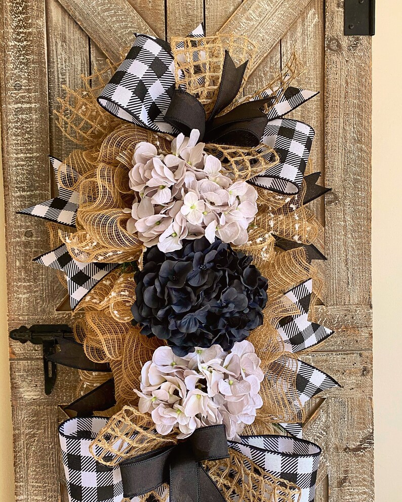 Buffalo Check Wreath Burlap Wreath Hydrangea Wreath for - Etsy