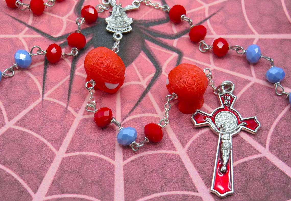 Spider-man Rosary - Czech Red and Blue Opaque 8mm Crystal Beads - 3D ...