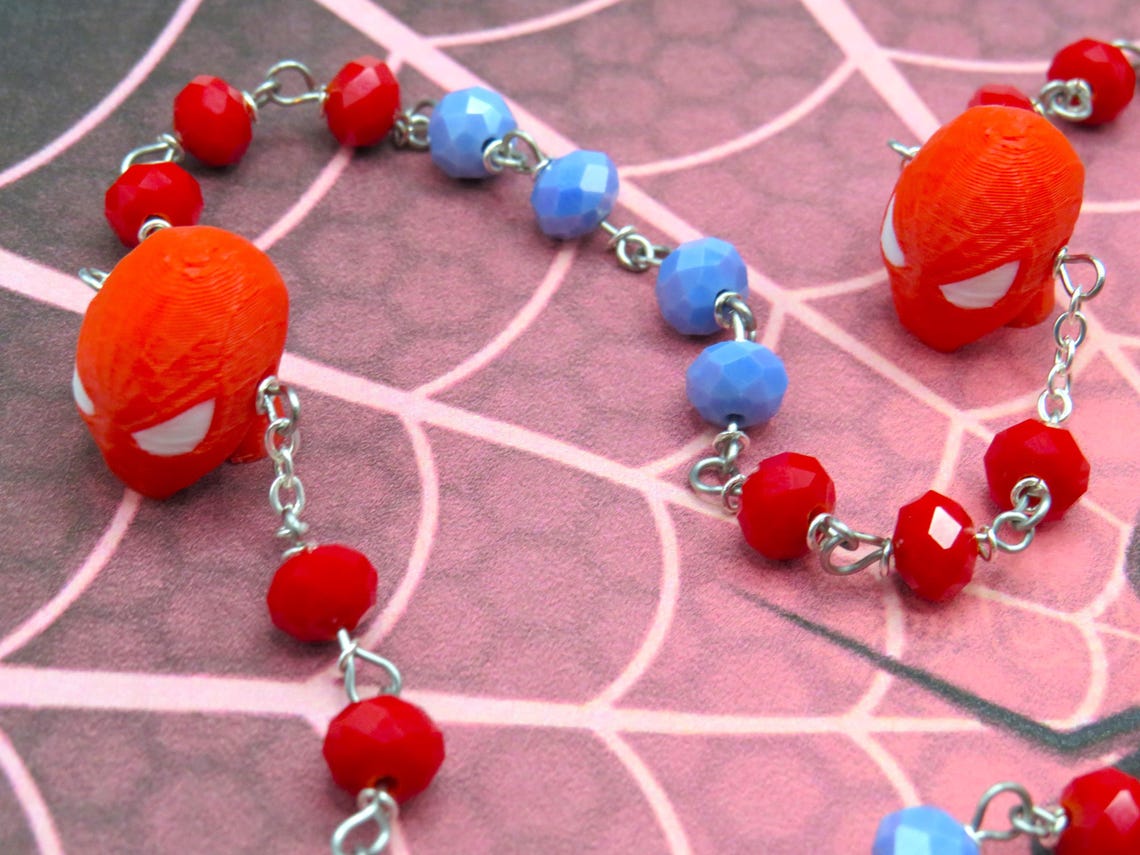 Spider-man Rosary - Czech Red and Blue Opaque 8mm Crystal Beads - 3D ...