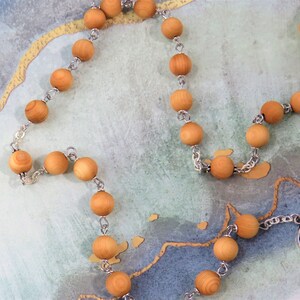 Natural Cedar Wood Rosary - Natural Cedar 8mm Wood Beads - Metal Accent ...