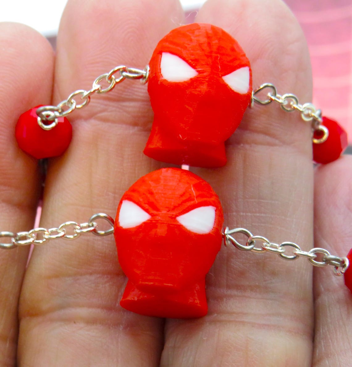 Spider-man Rosary - Czech Red and Blue Opaque 8mm Crystal Beads - 3D ...