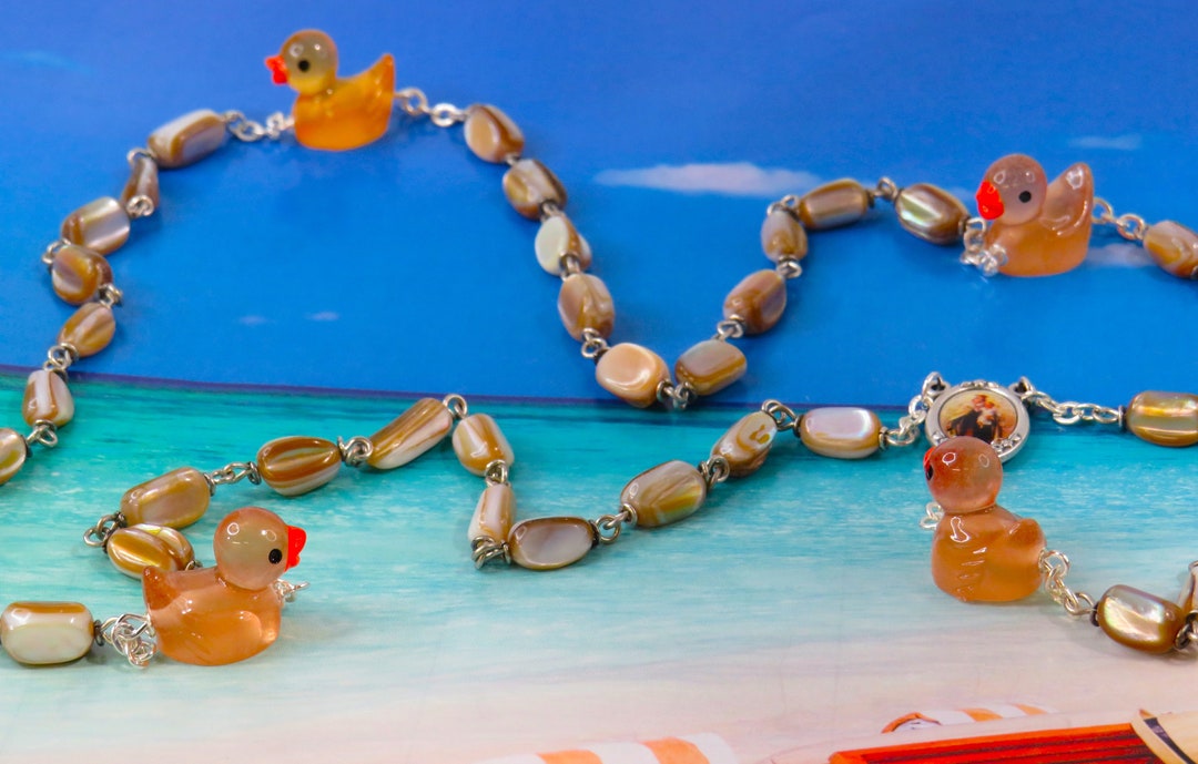 Duck & Seashell Rosary - Natural Gold Seashell Nugget Beads - Gold Duck ...
