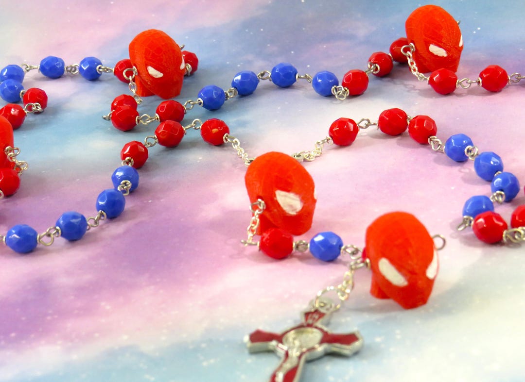 Spider-man Rosary - Czech Red and Blue Opaque 8mm Crystal Beads - 3D ...
