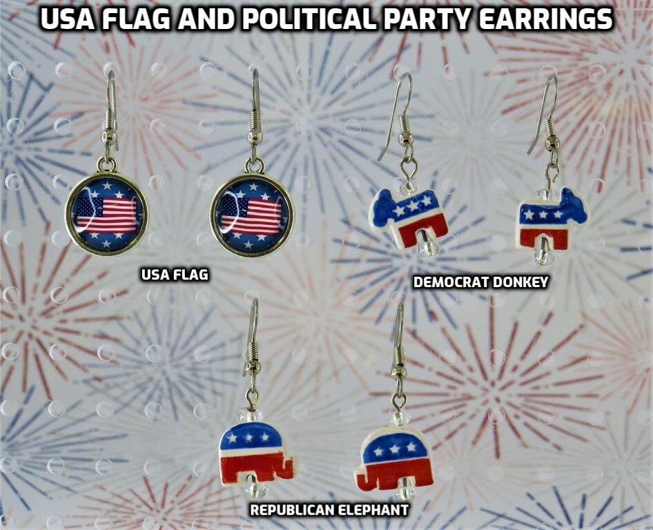 USA Flag and Political Party Earrings - USA Flag Metal Charm - Democrat ...