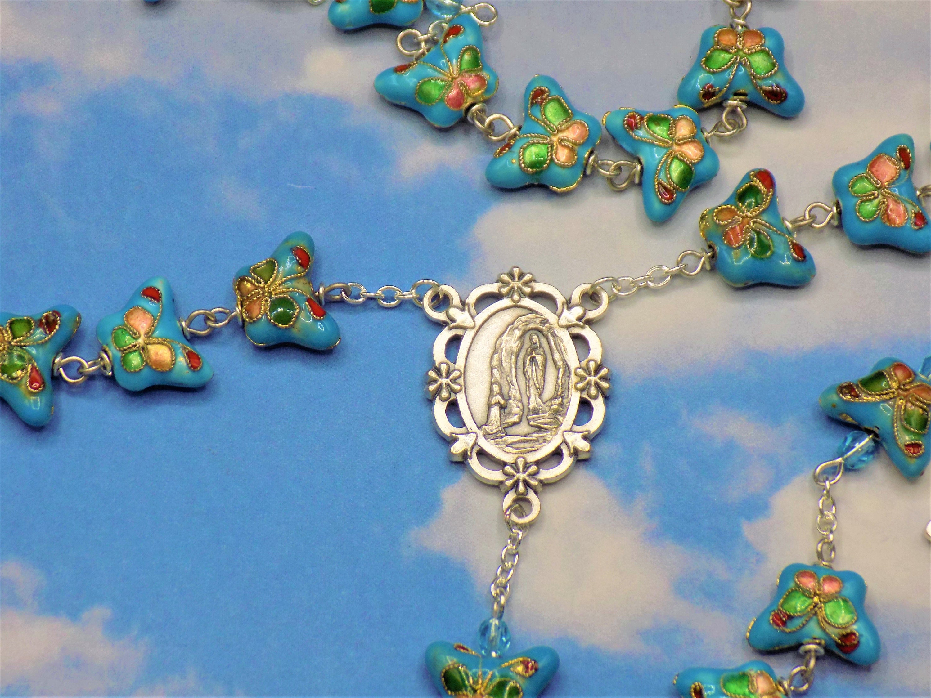 Blue Cloisonné Butterfly Rosary - Sky Blue Cloisonné Butterfly Metal ...