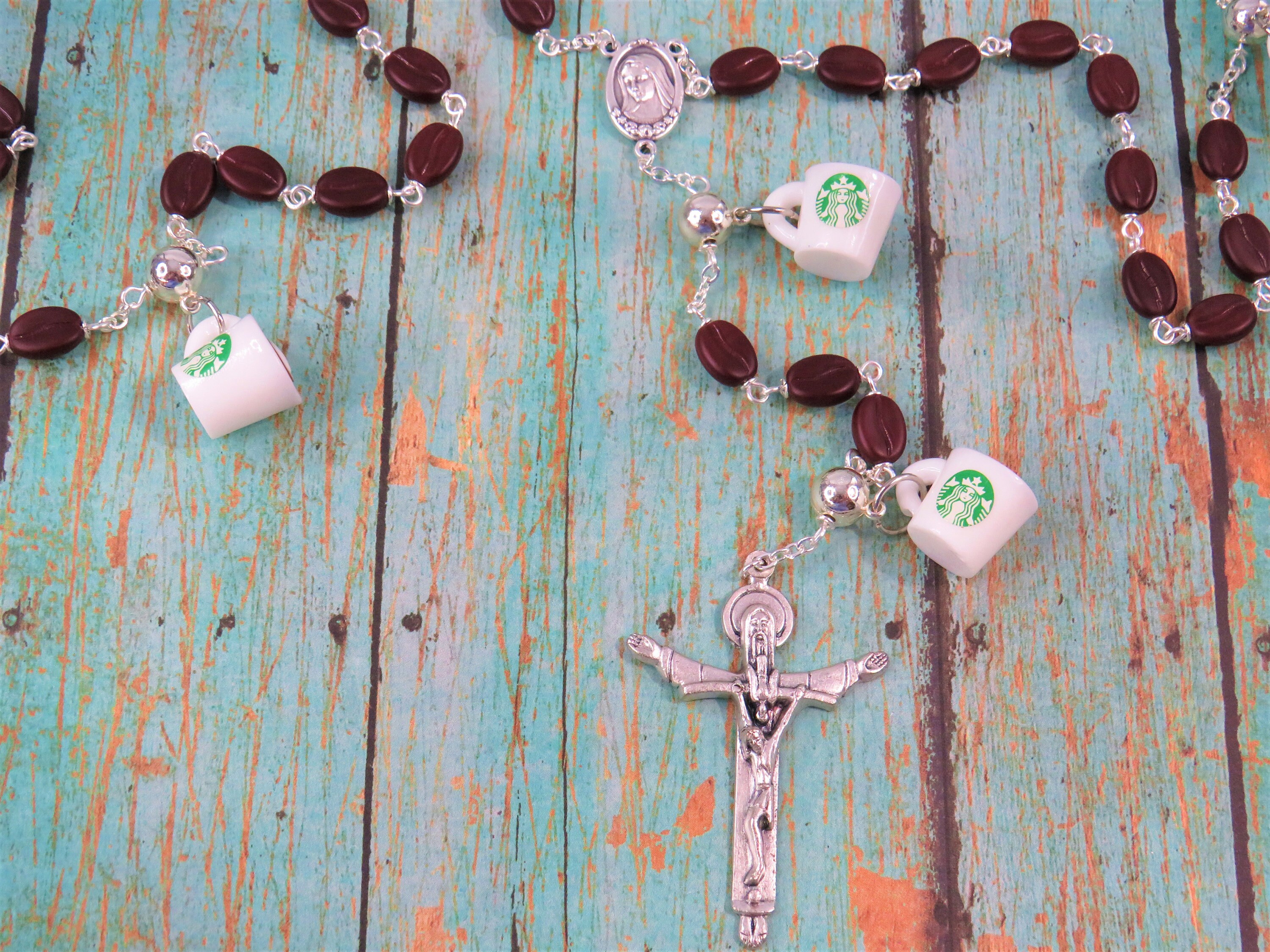 Coffee Bean Rosary - Czech Coffee Bean Glass Beads - Resin Coffee Cup ...