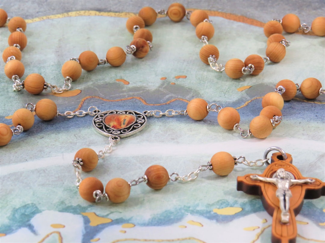 Natural Cedar Wood Rosary - Natural Cedar 8mm Wood Beads - Metal Accent ...