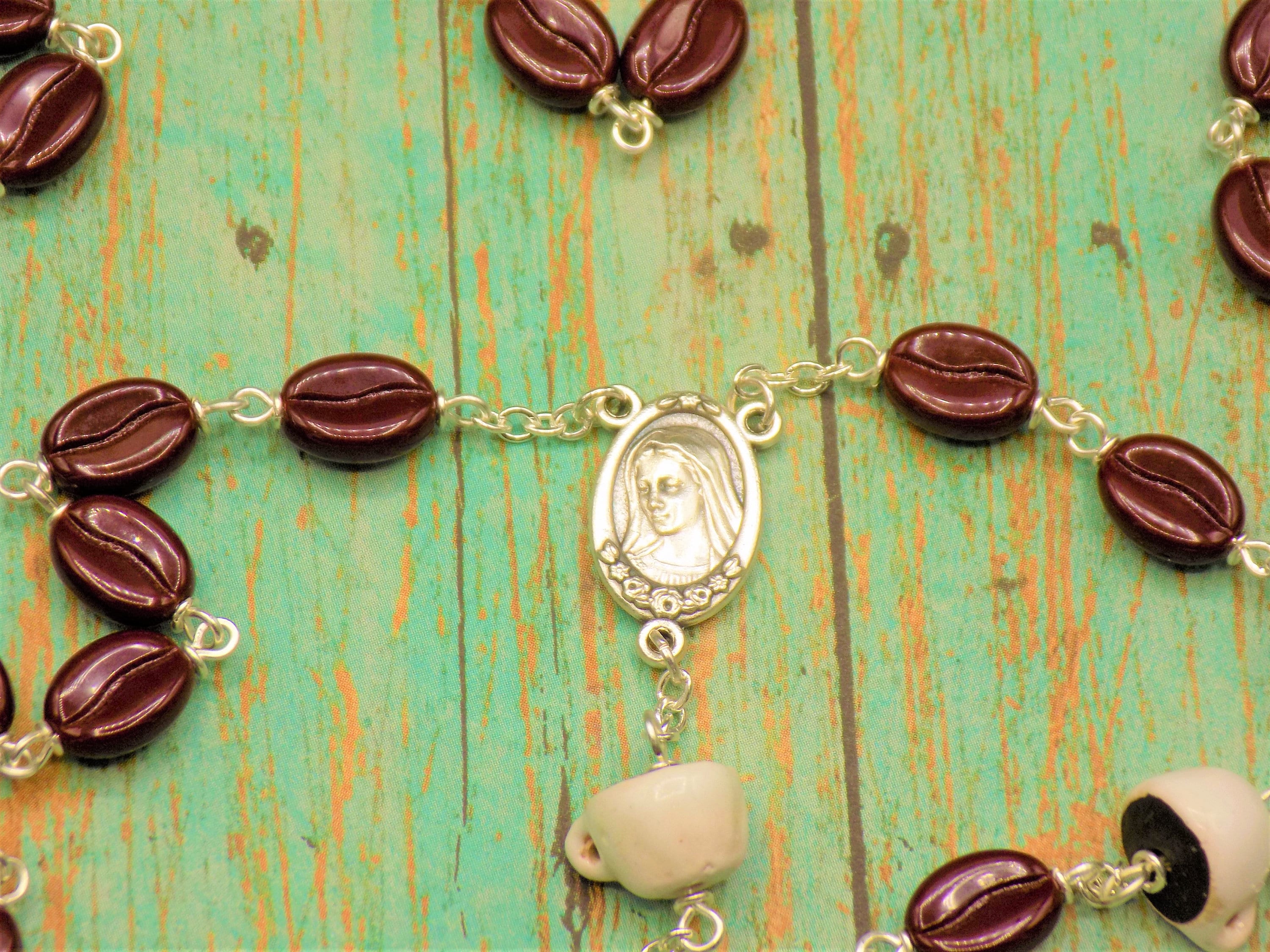 Coffee Bean Rosary - Czech Coffee Bean Glass Beads - Ceramic Coffee Cup ...