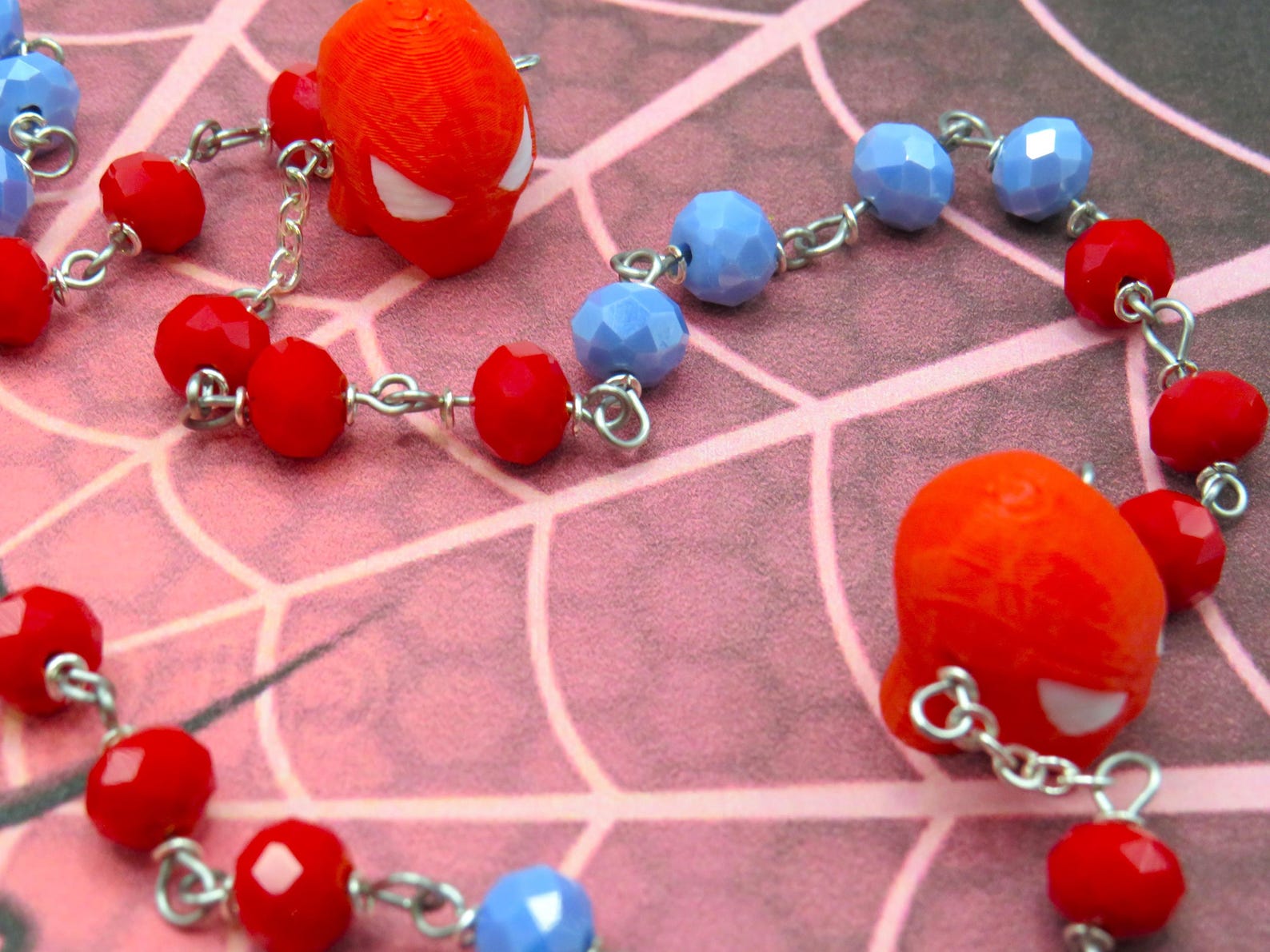 Spider-man Rosary - Czech Red and Blue Opaque 8mm Crystal Beads - 3D ...