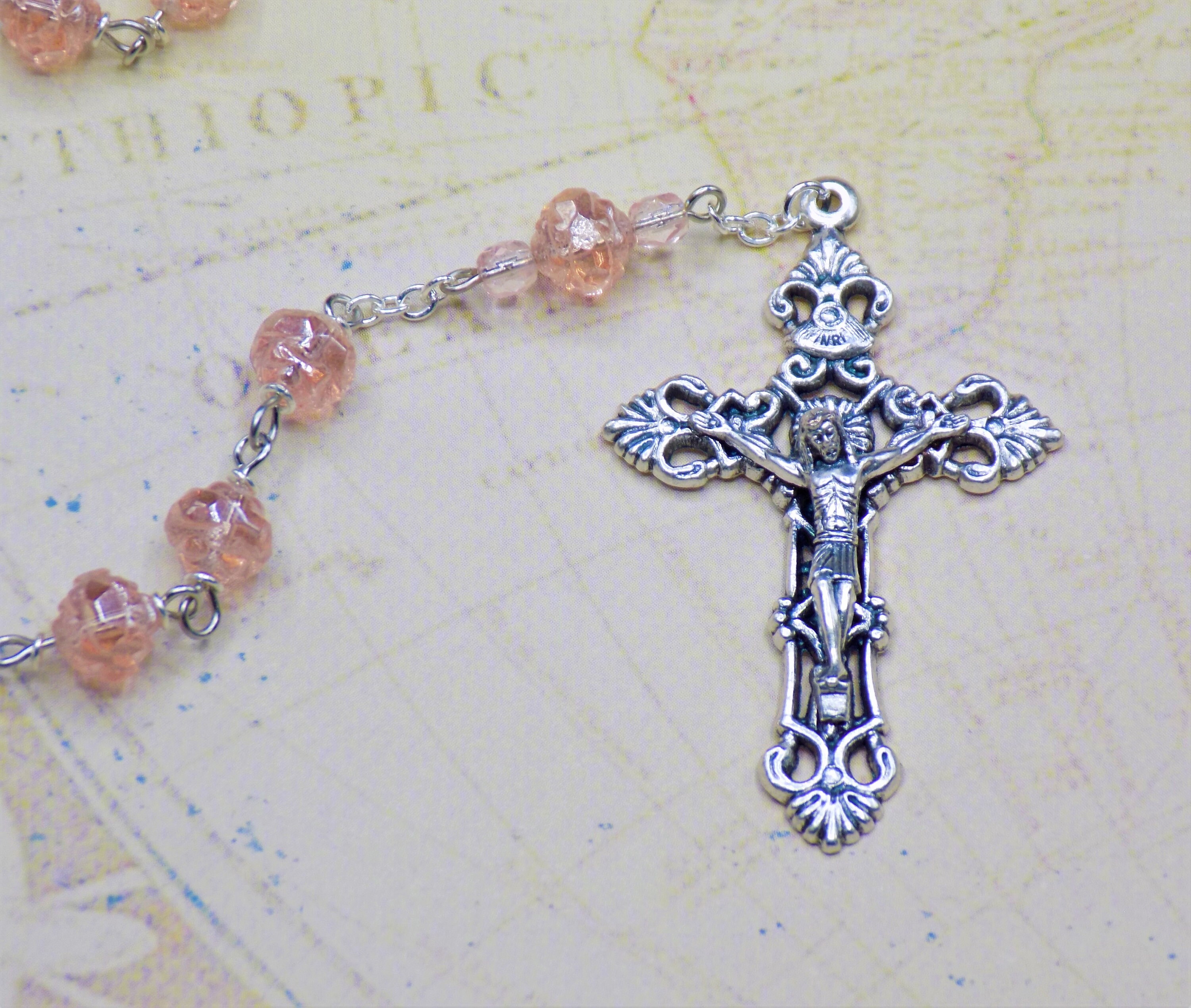 Czech Rosaline Rosebud Rosary - Rosaline Luster Rosebud Glass 8mm Beads ... Czech Rosaline Rosebud Rosary - Rosaline Luster Rosebud Glass 8mm Beads ...