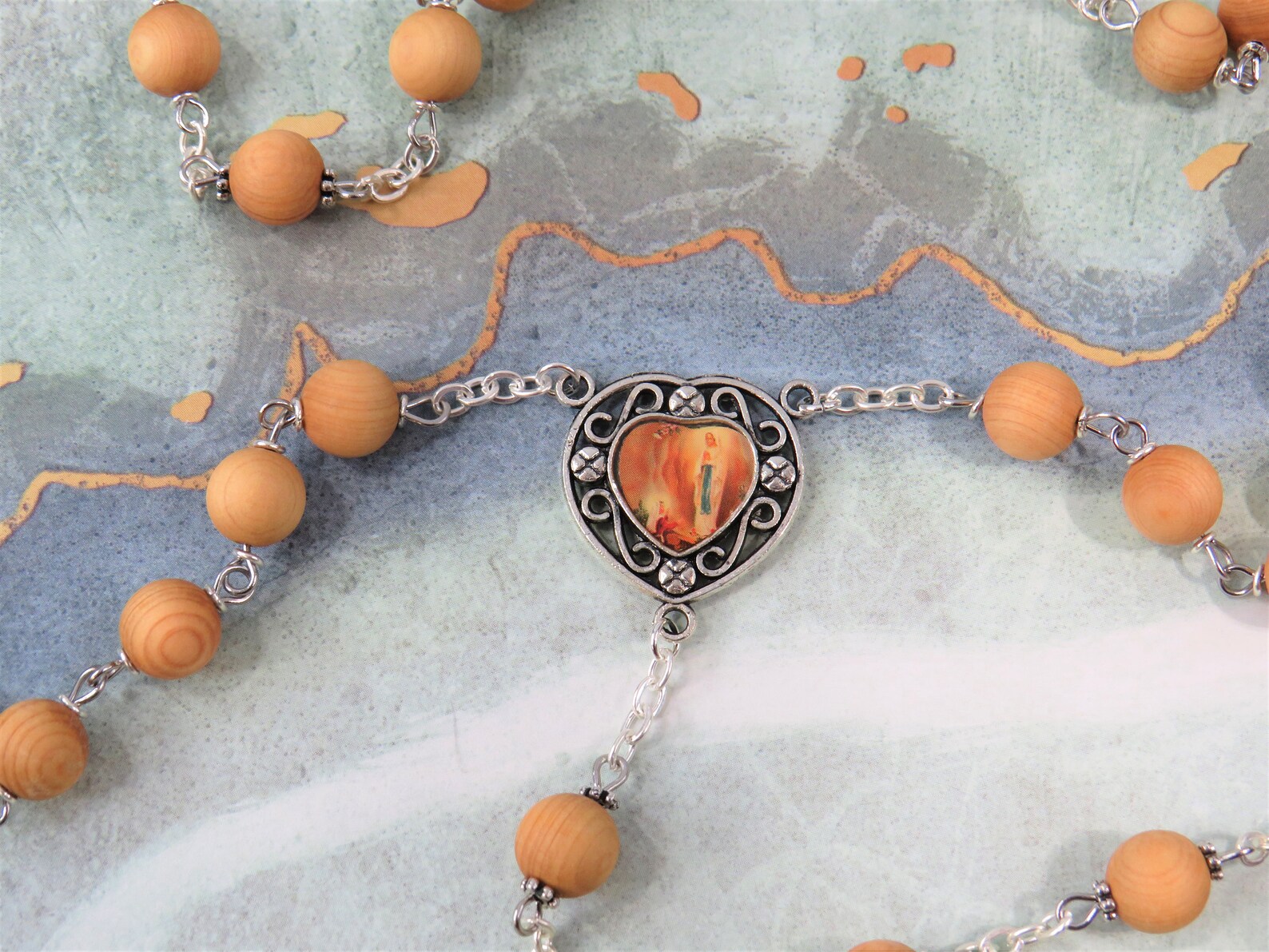 Natural Cedar Wood Rosary - Natural Cedar 8mm Wood Beads - Metal Accent ...