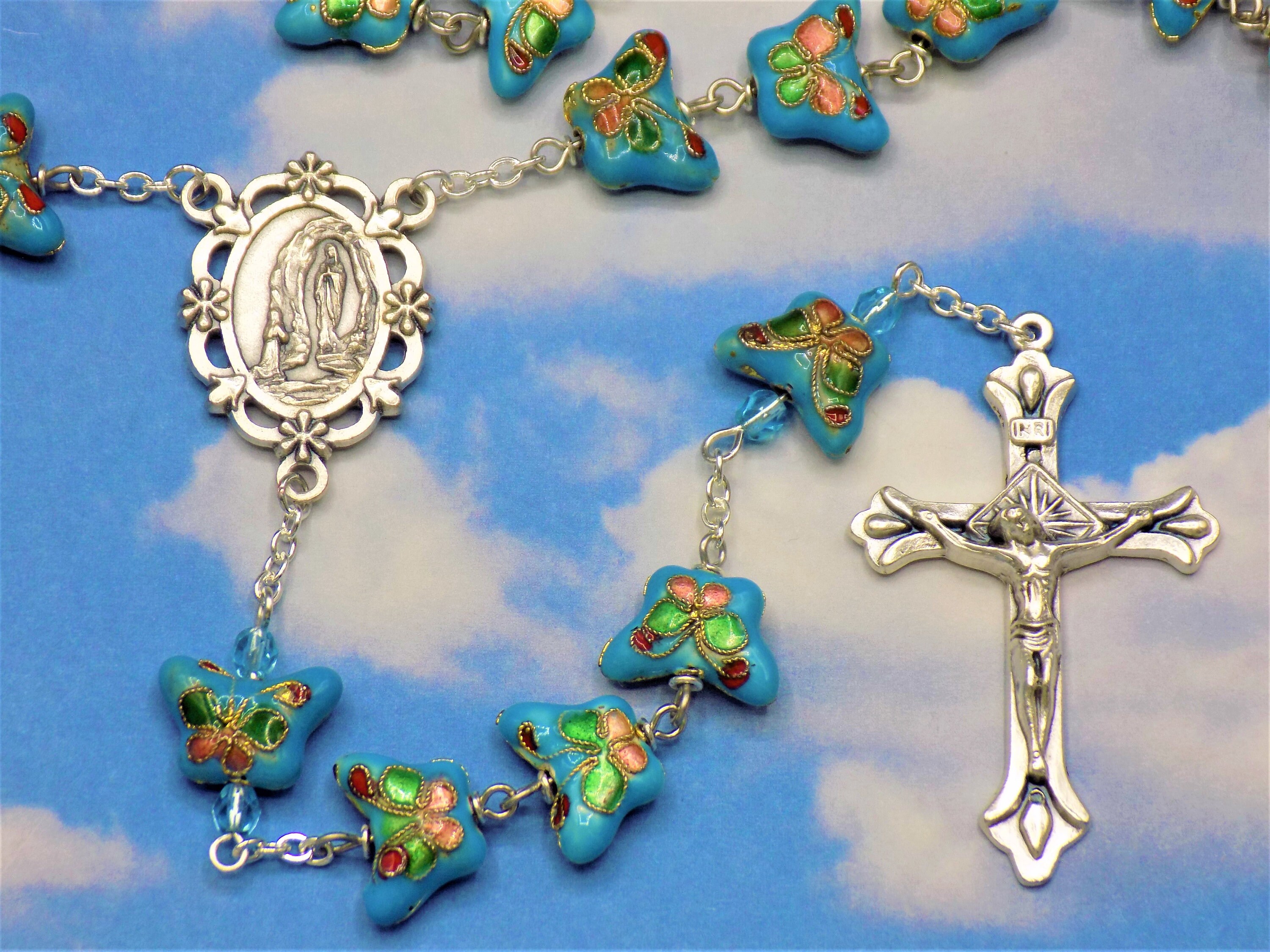 Blue Cloisonné Butterfly Rosary - Sky Blue Cloisonné Butterfly Metal ...