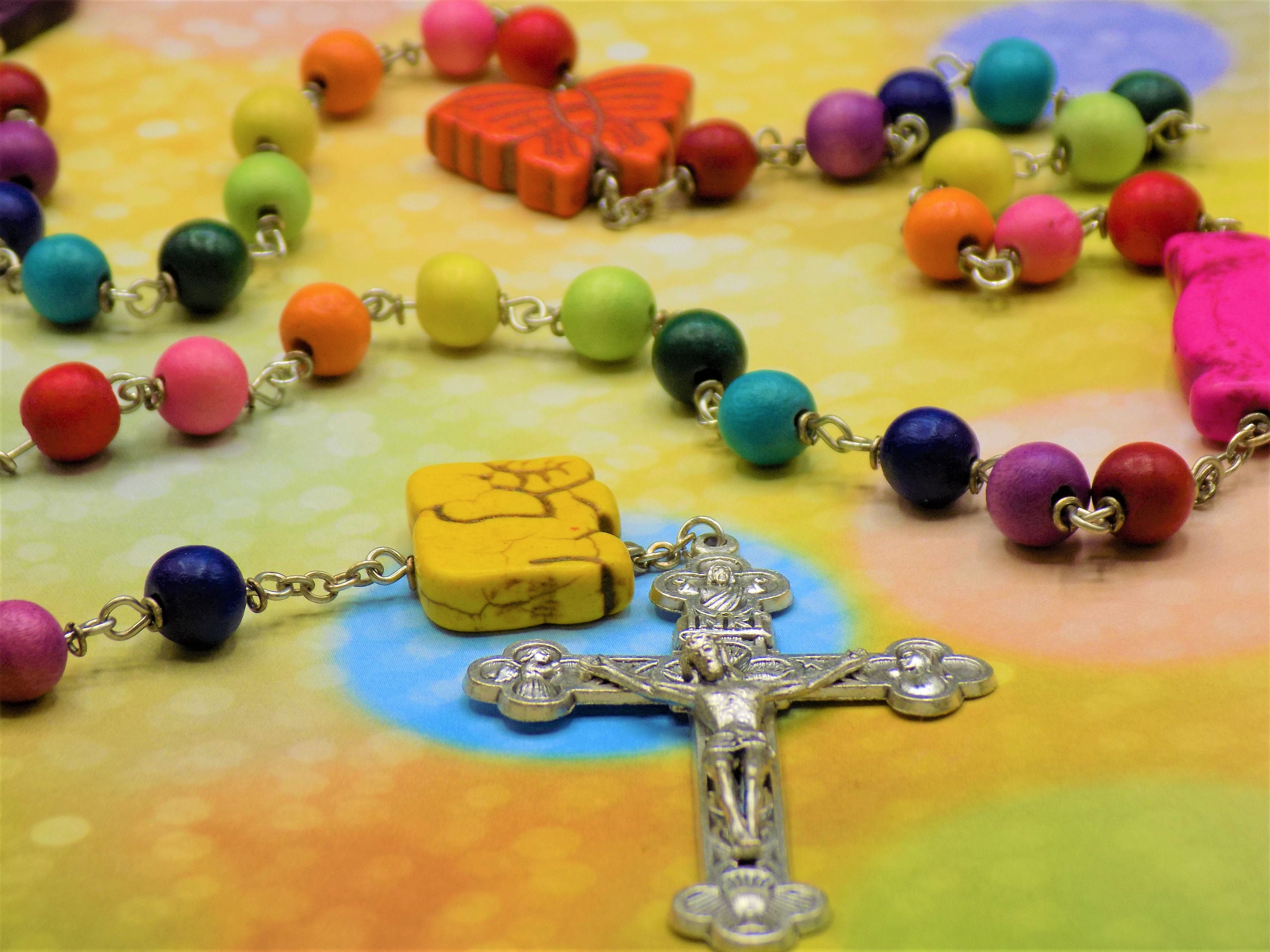 Noah's Ark Rainbow Rosary - Multi-Color Hand-Waxed Cheesewood Beads ...