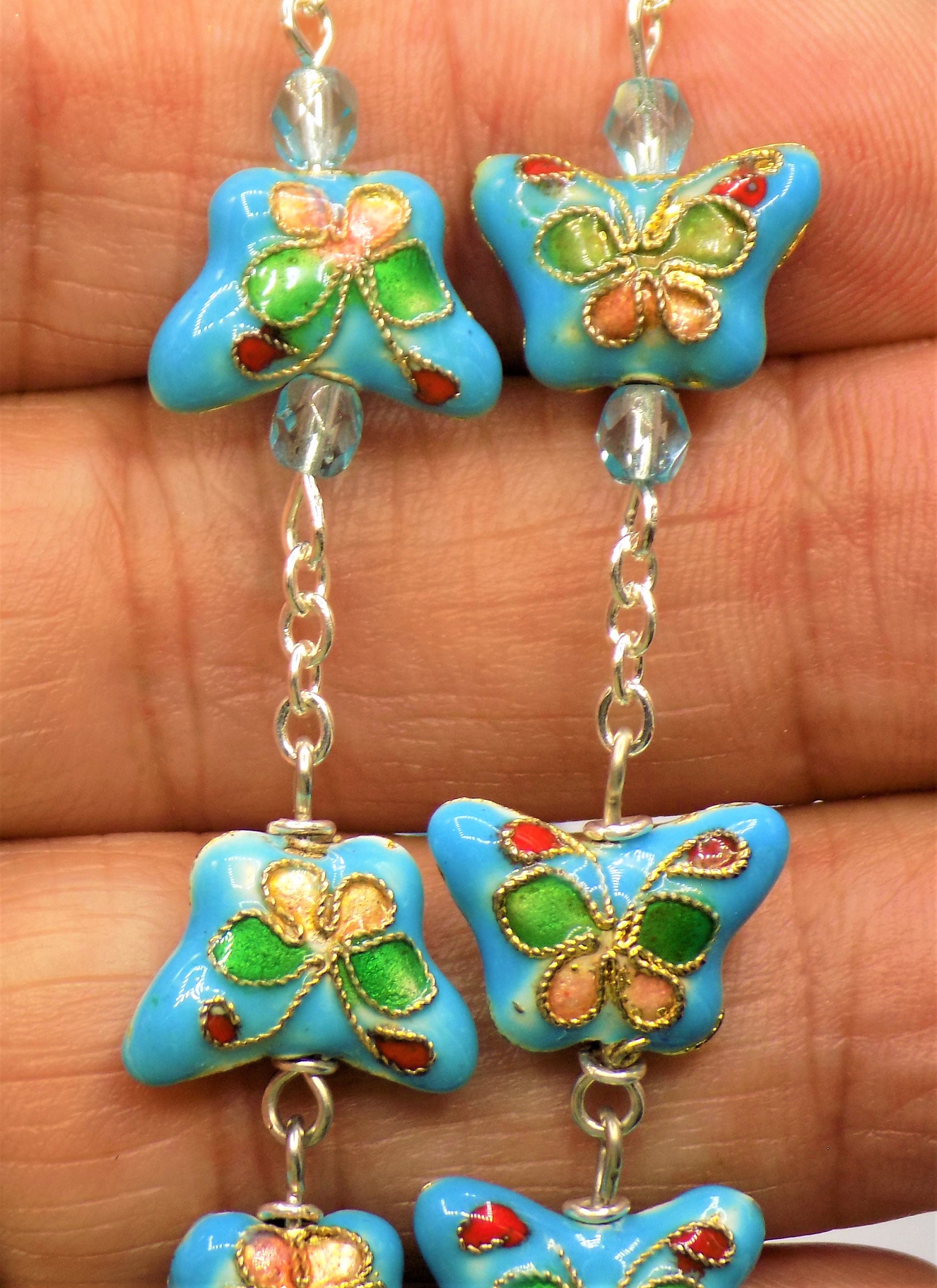 Blue Cloisonné Butterfly Rosary - Sky Blue Cloisonné Butterfly Metal ...