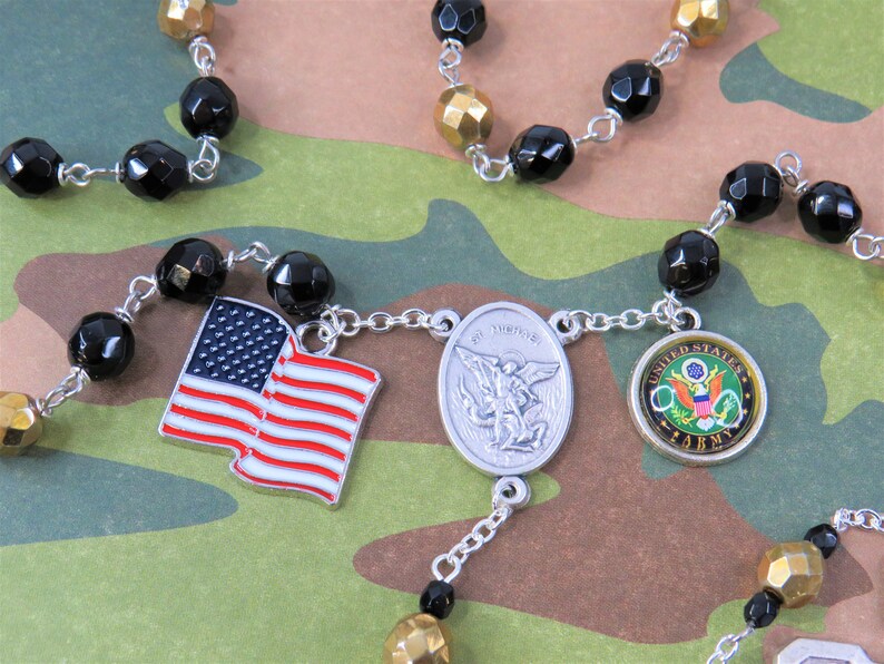 US Army Military Rosary Czech Black and Gold Crystal Beads | Etsy
