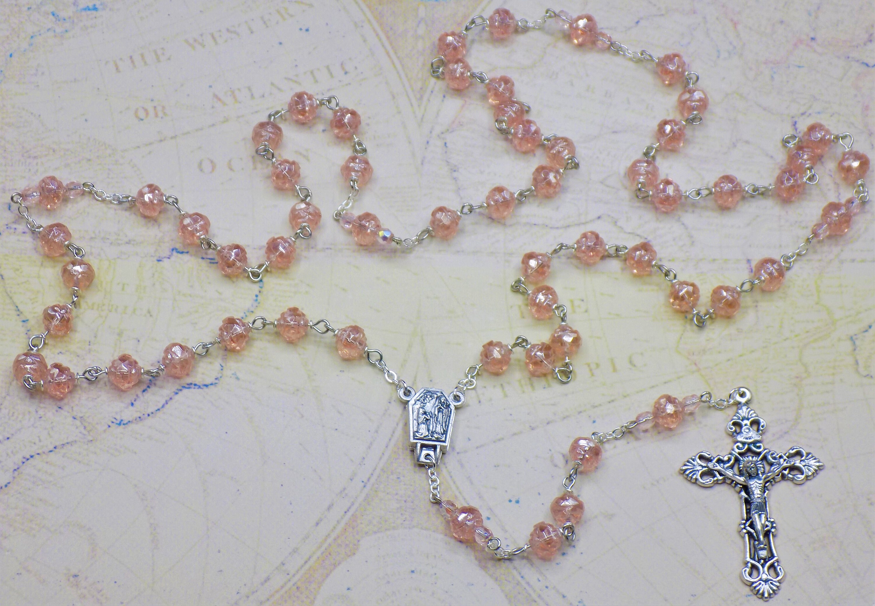 Czech Rosaline Rosebud Rosary - Rosaline Luster Rosebud Glass 8mm Beads ... Czech Rosaline Rosebud Rosary - Rosaline Luster Rosebud Glass 8mm Beads ...