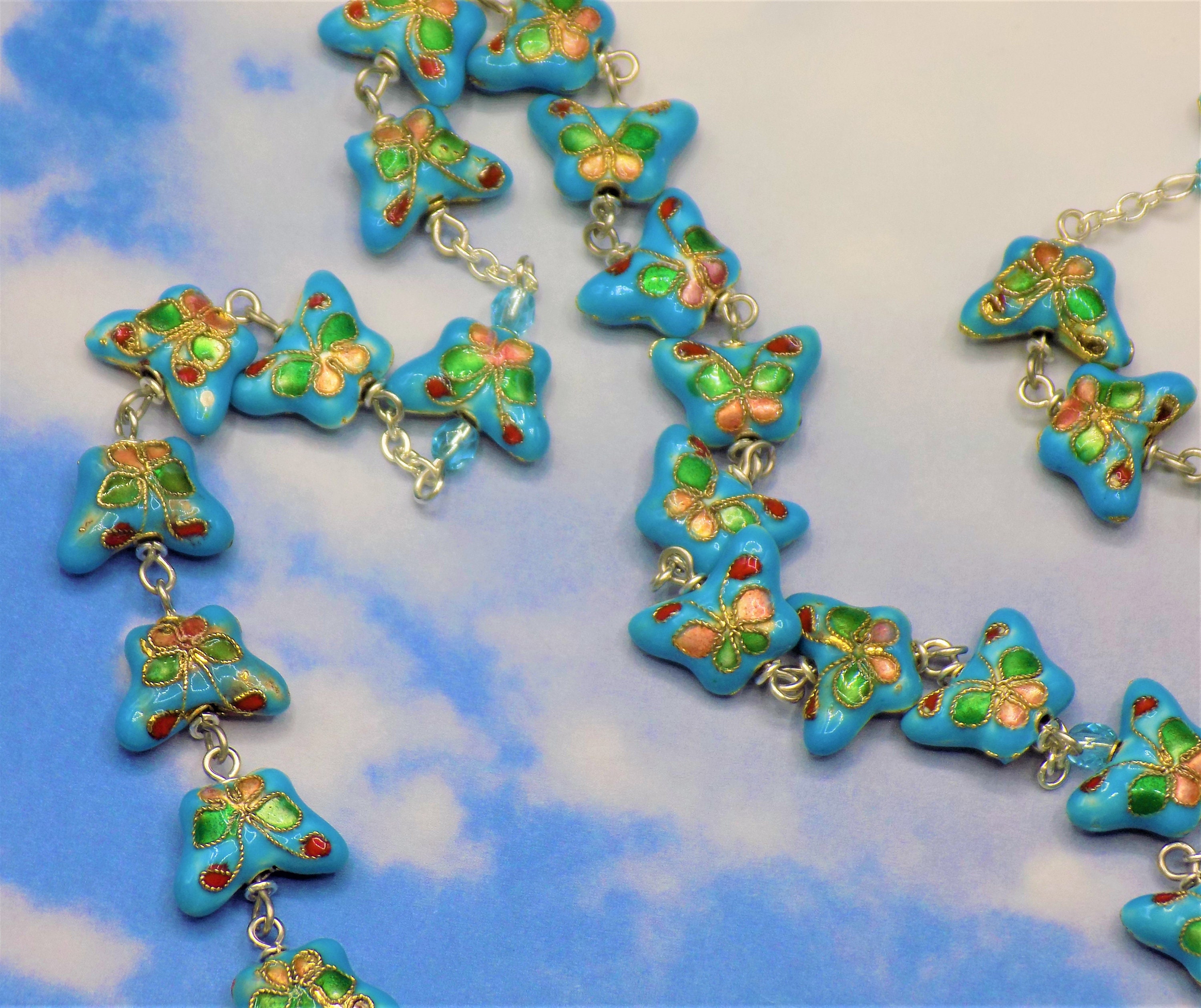 Blue Cloisonné Butterfly Rosary - Sky Blue Cloisonné Butterfly Metal ...