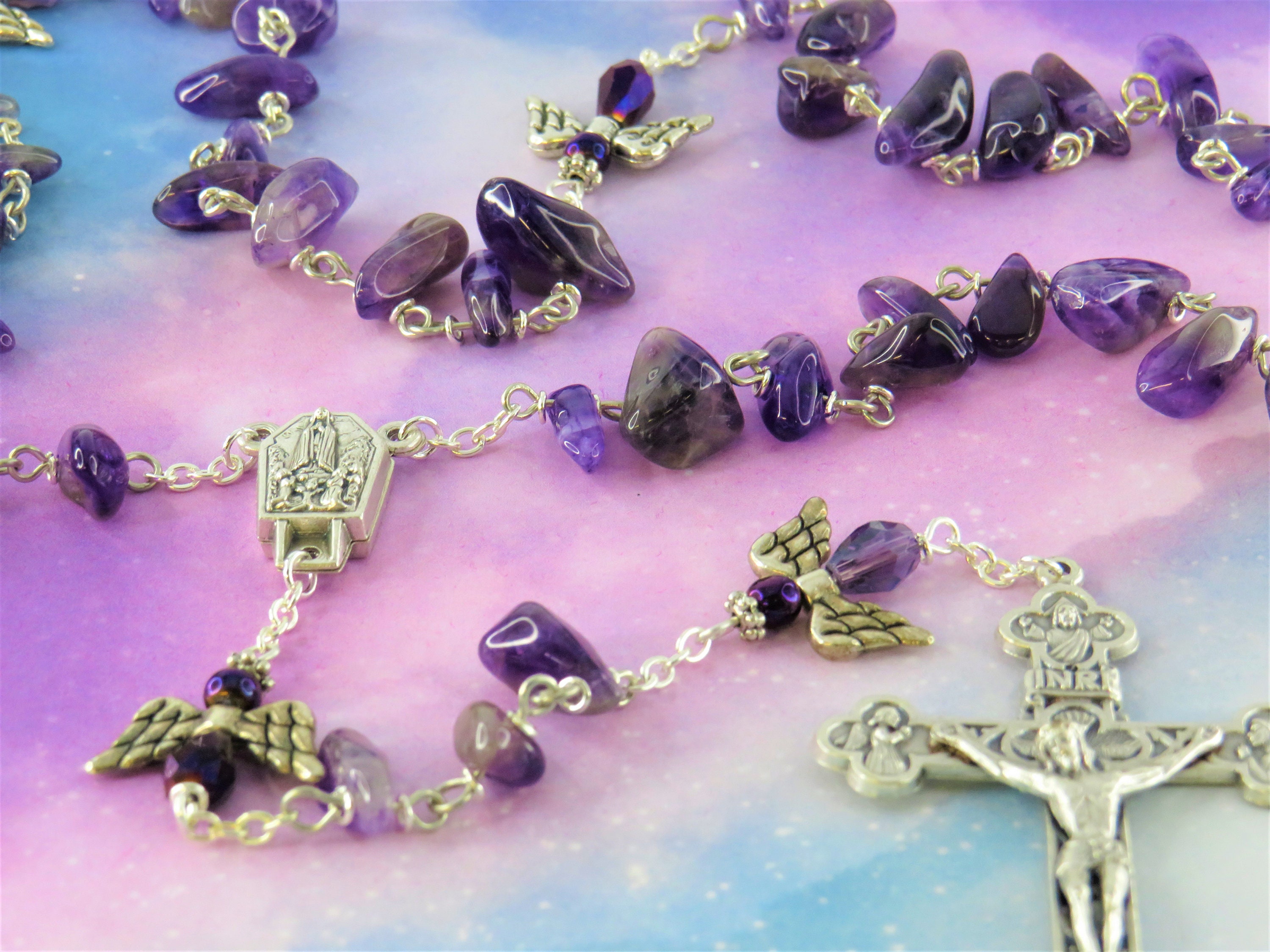 Semi Precious Amethyst Angel Rosary - Semi Precious Amethyst Nugget ...