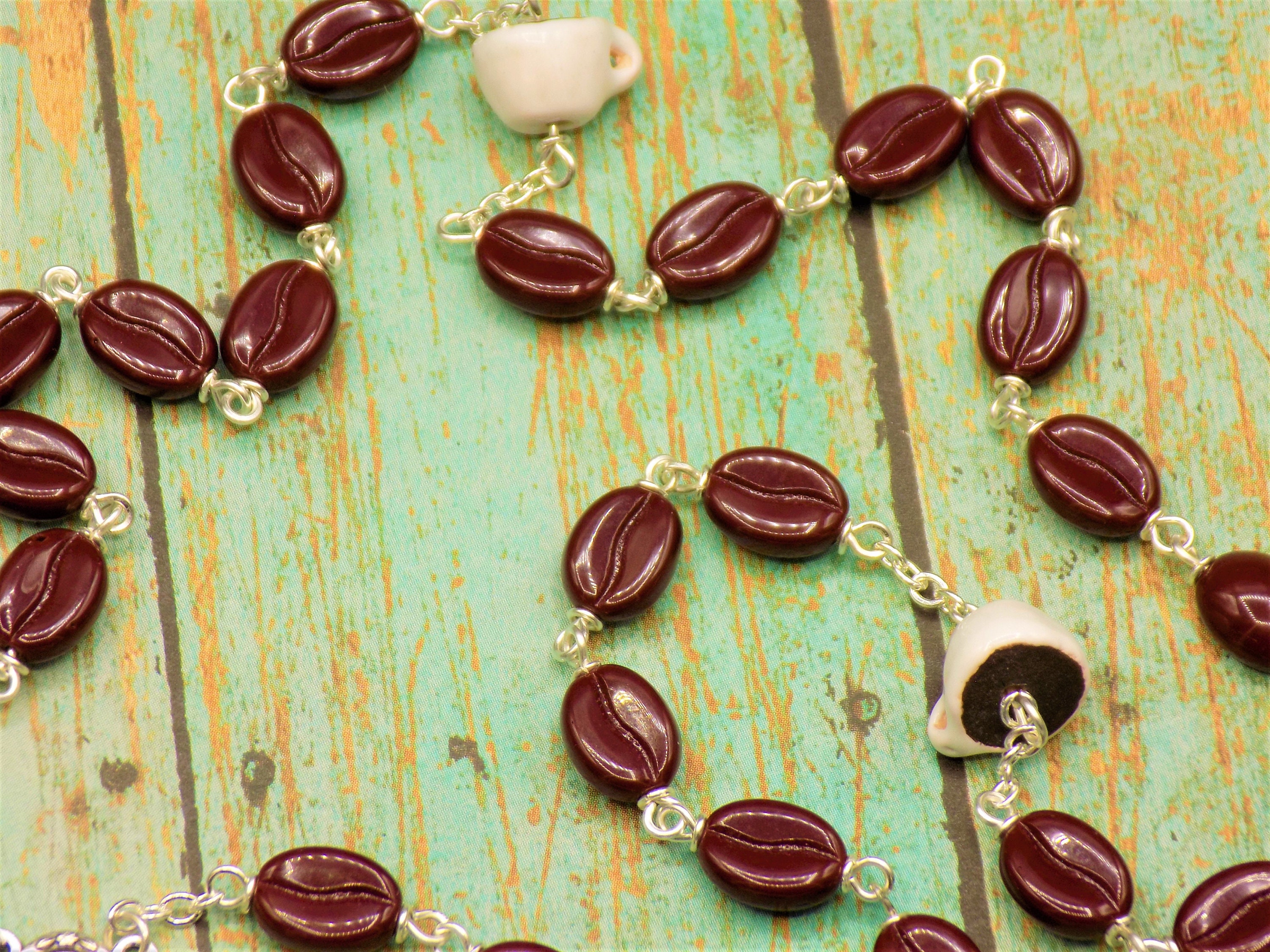Coffee Bean Rosary - Czech Coffee Bean Glass Beads - Ceramic Coffee Cup ...