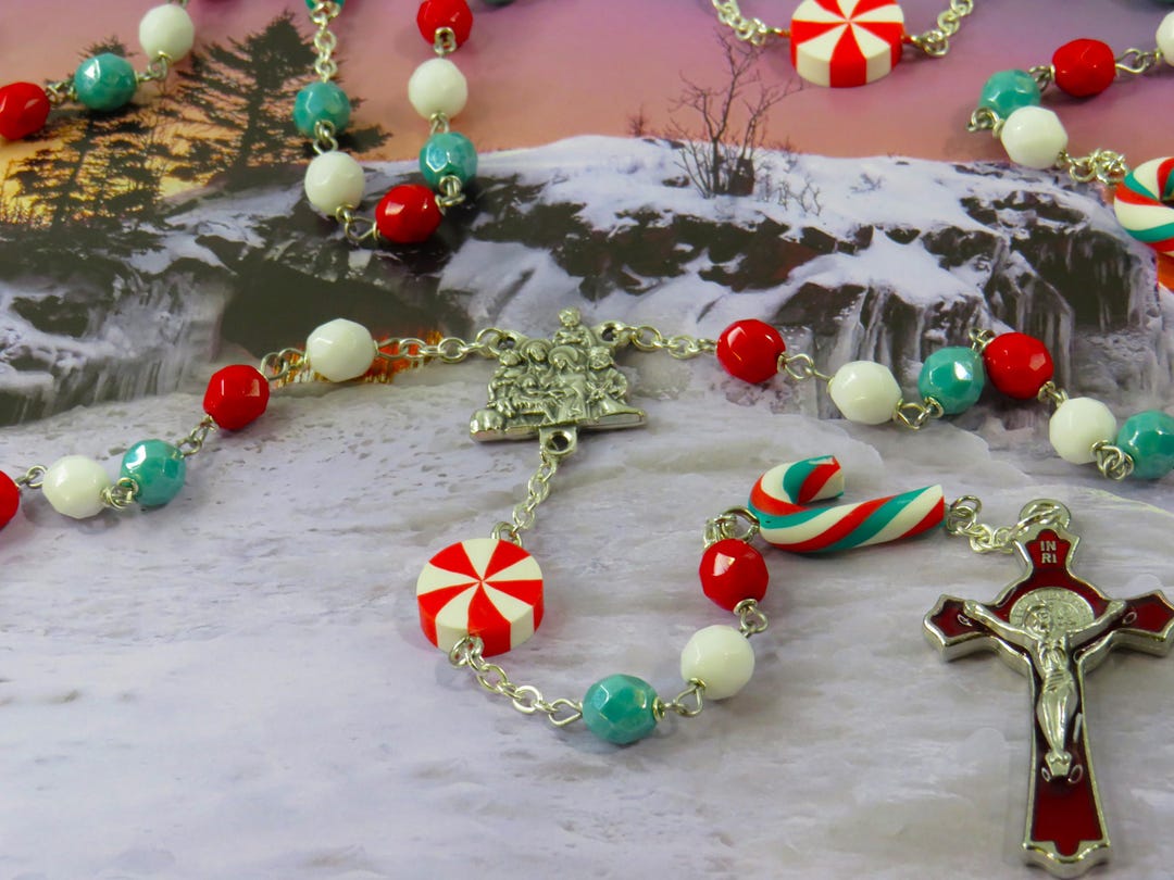 Christmas Candy Rosary - Candy Canes & Peppermint Candy Beads - Czech ...