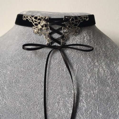 Corset Choker Gothic Necklace Red Velvet Ribbon Bow Collar Etsy