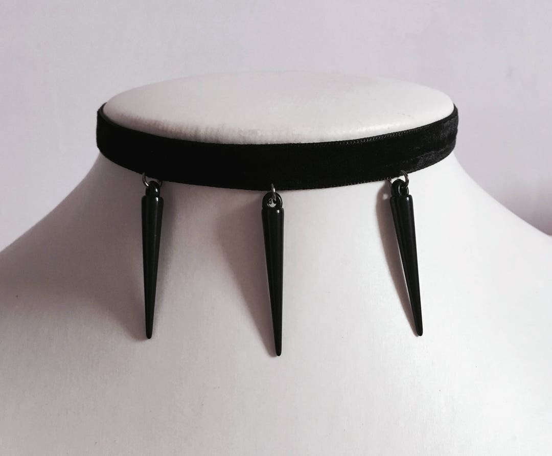 Spikes Choker Necklace Black Velvet Collar Goth Emo Steampunk - Etsy