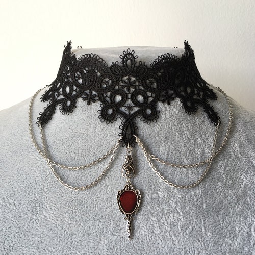 Victorian Gothic Choker Necklace Ruby Red Swarovski Crystal - Etsy