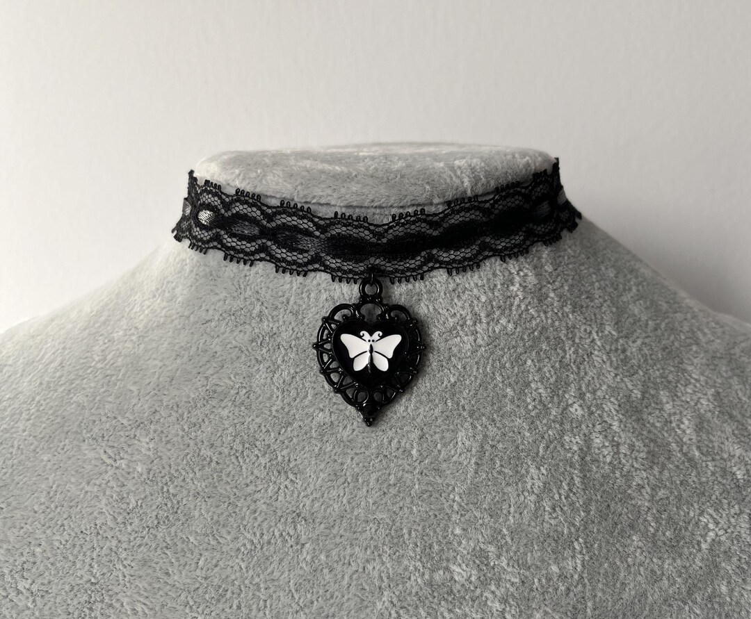 Black Gothic Choker Butterfly Grunge Black Lace Emo Necklace Collar ...